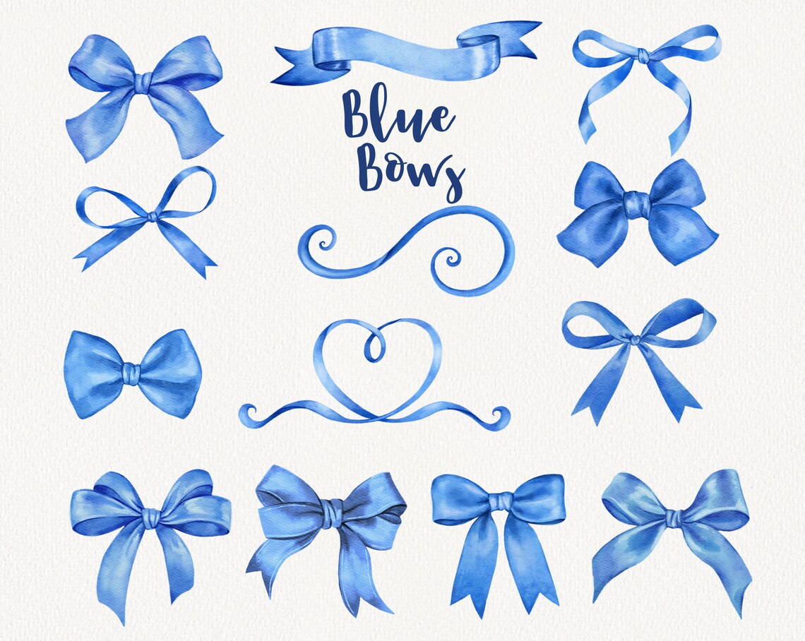 Watercolor Blue Bows Clipart. Handpainted. Silk Bow, Romantic, Quote ...
