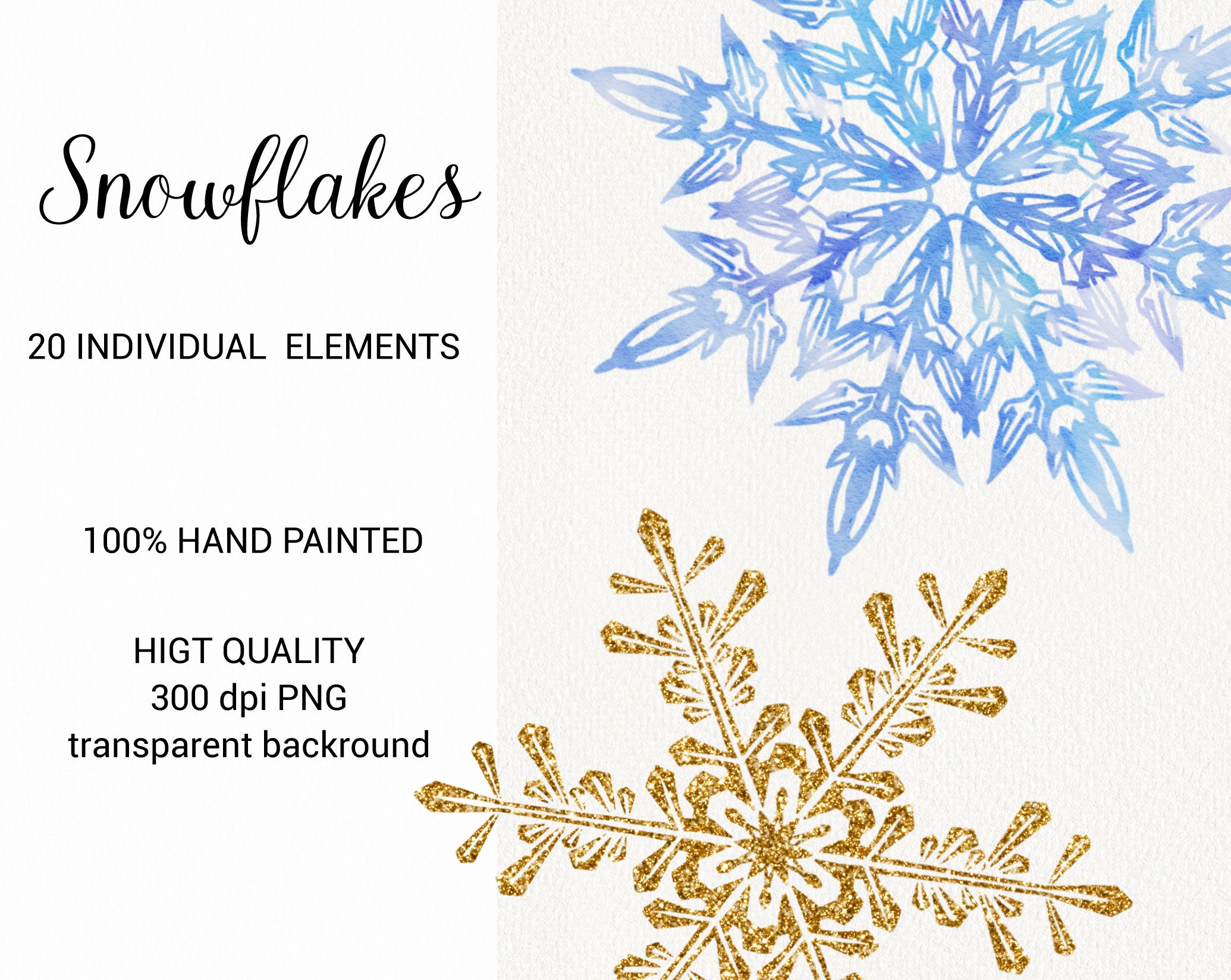 Watercolor Snowflakes Clipart Christmas Snow Clip Art Snowy - Etsy
