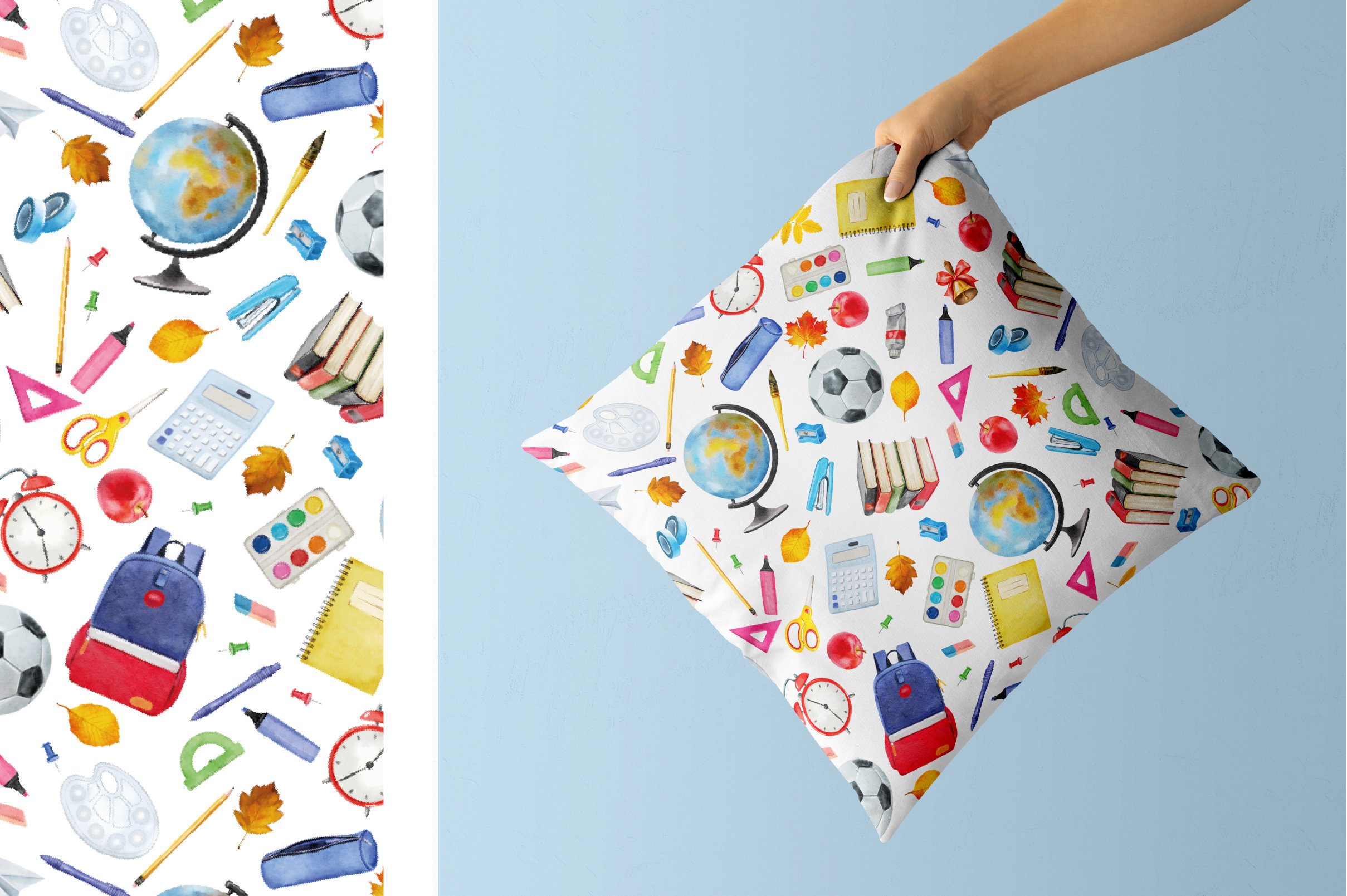 Watercolor Back to School Digital Paper, School Supplies, Autumn ...