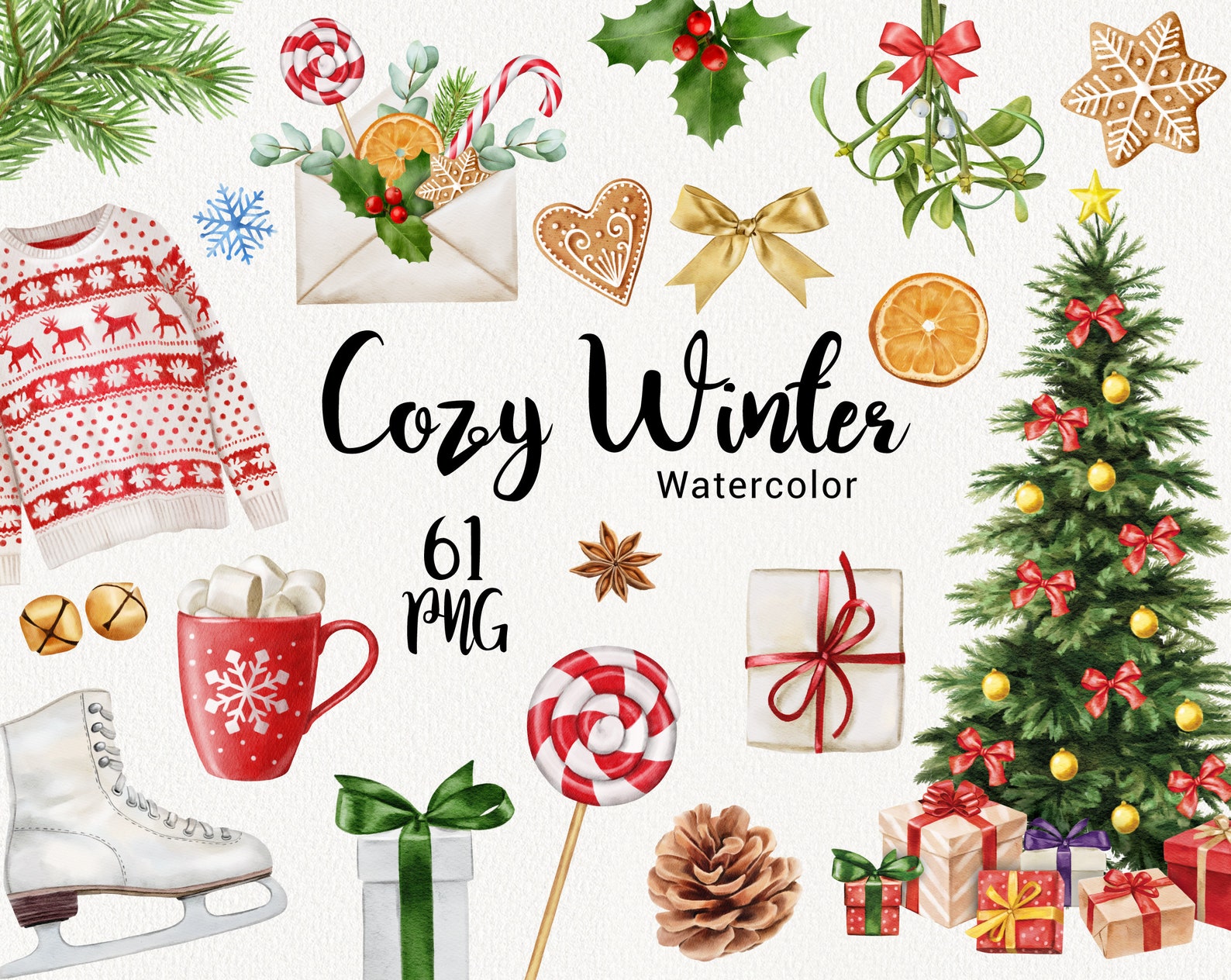 Watercolor Christmas Clipart Winter Cozy Holiday Clip Art - Etsy