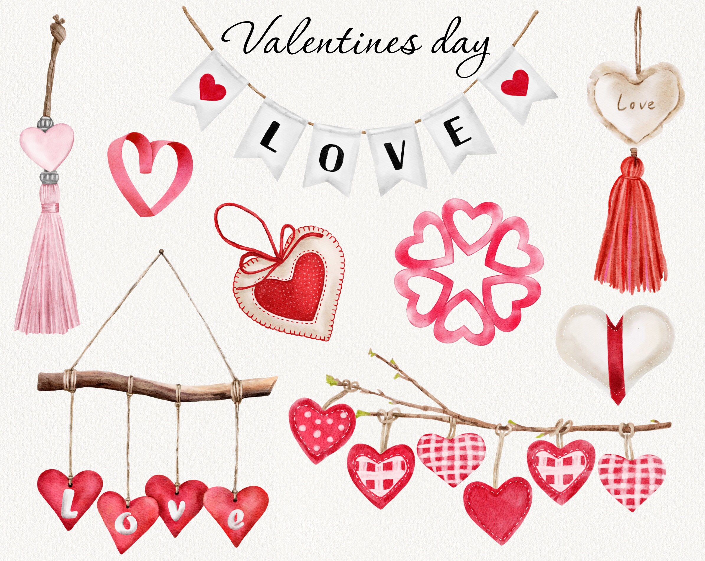 Valentine's Day Clipart Watercolor Love Clip Art Tree - Etsy