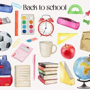 Watercolor Back to School Clipart, School Supplies Clip Art, Autumn ...
