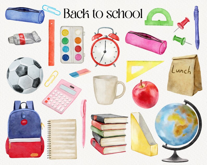 Watercolor Back to School Clipart School Supplies Clip Art - Etsy