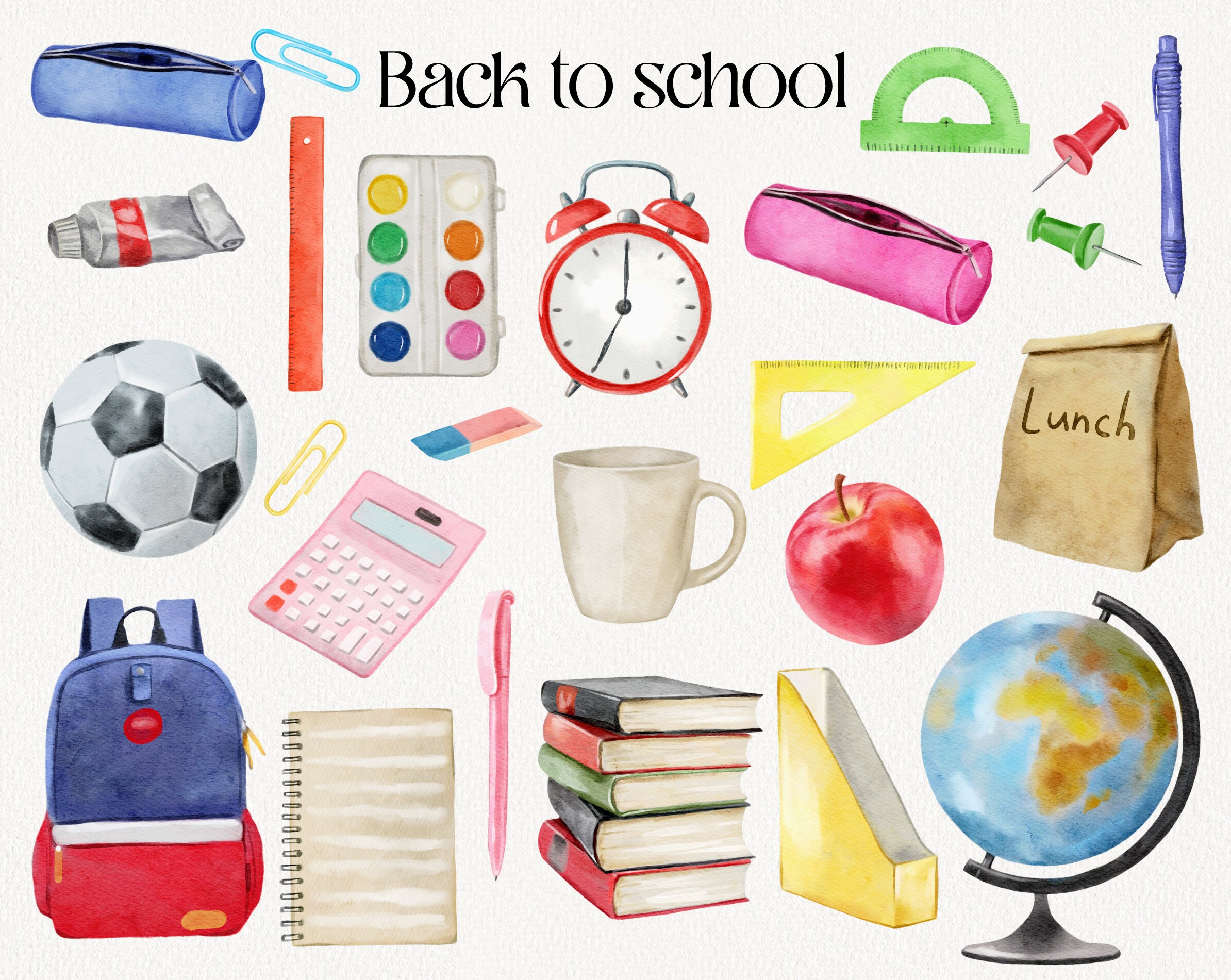 Watercolor Back to School Clipart, School Supplies Clip Art, Autumn ...