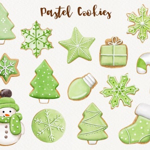 Christmas Pastel Cookies Clipart, Watercolor Gingerbread, Sweets, Candy ...