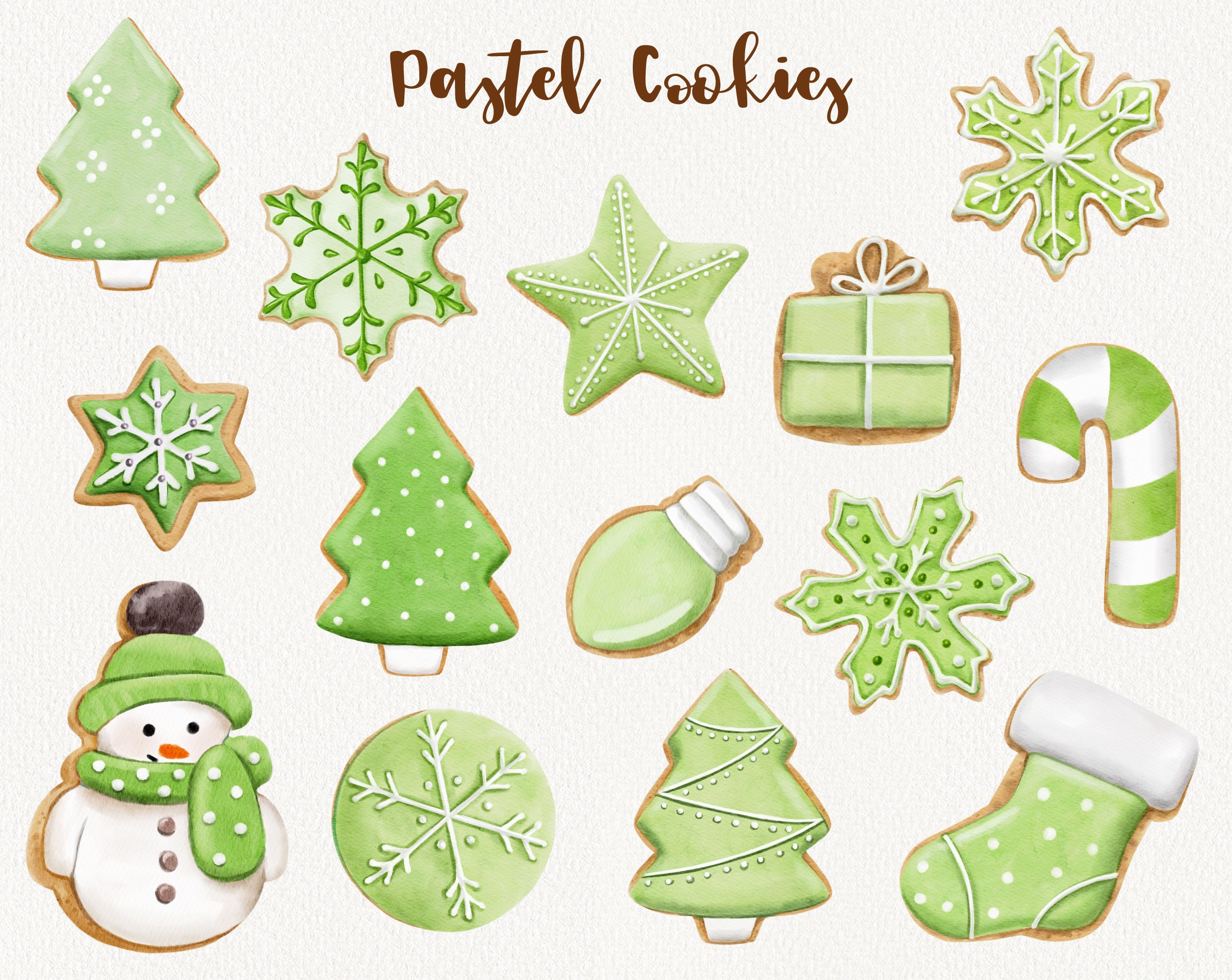 Christmas Pastel Cookies Clipart, Watercolor Gingerbread, Sweets, Candy ...