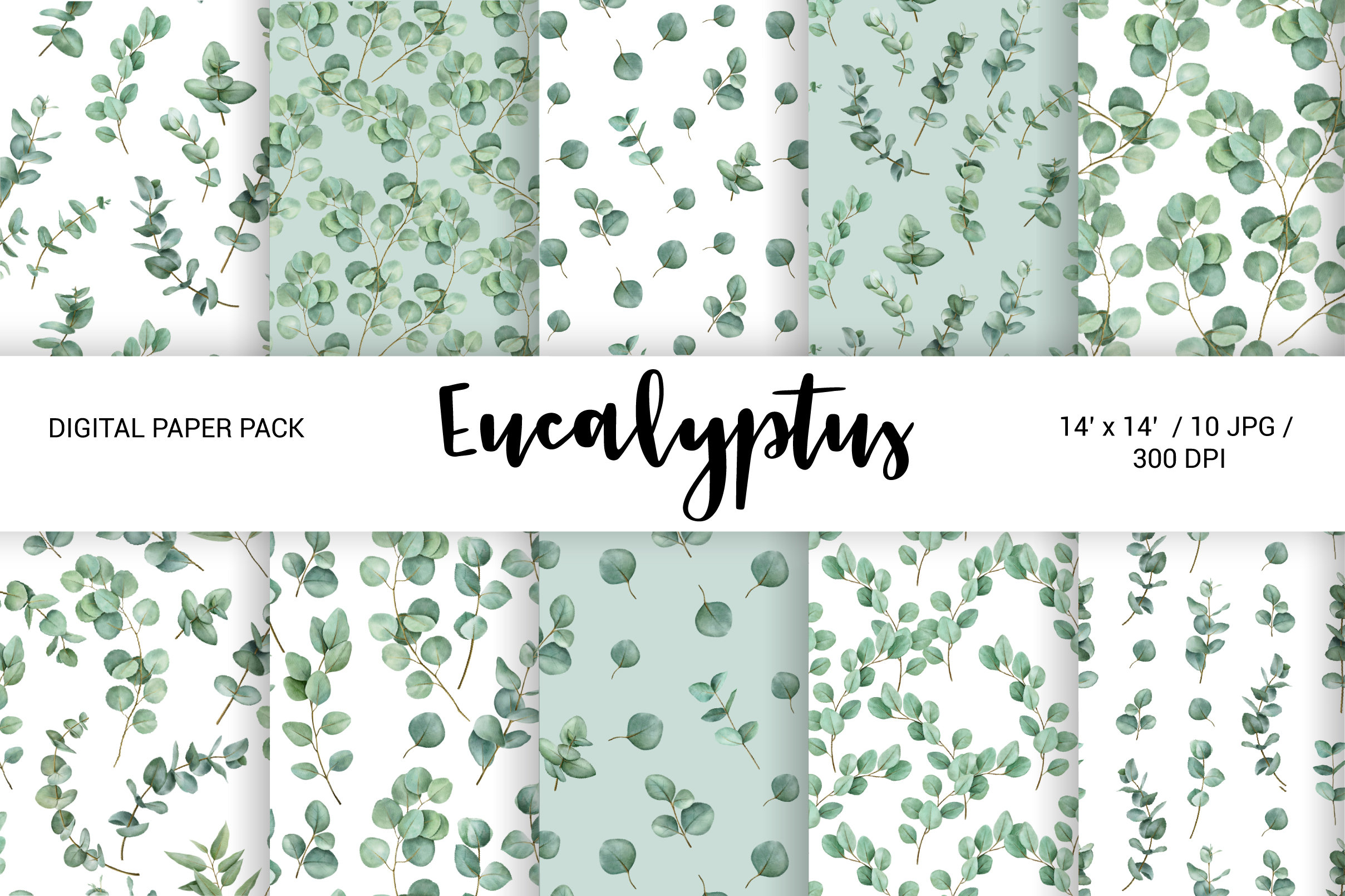 Watercolor Eucalyptus Digital Seamless Paper Pack Greenery - Etsy