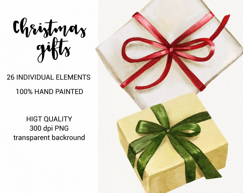 Watercolor Gift Box Clipart Christmas Presents Craft Gifts - Etsy