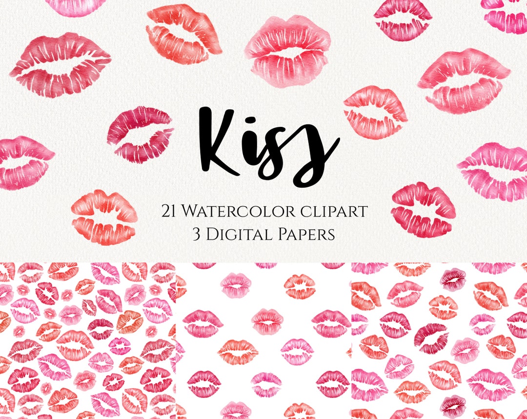 Watercolor Kiss Lips Clipart, Valentine's Day Clipart, Pink Lips Clip ...