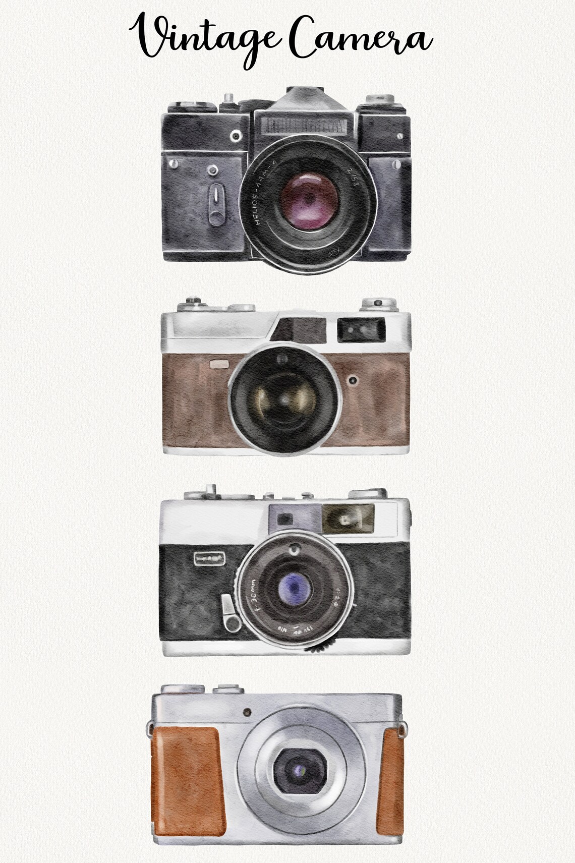 Watercolor Vintage Camera Clipart Hand Painted Colored Photo - Etsy