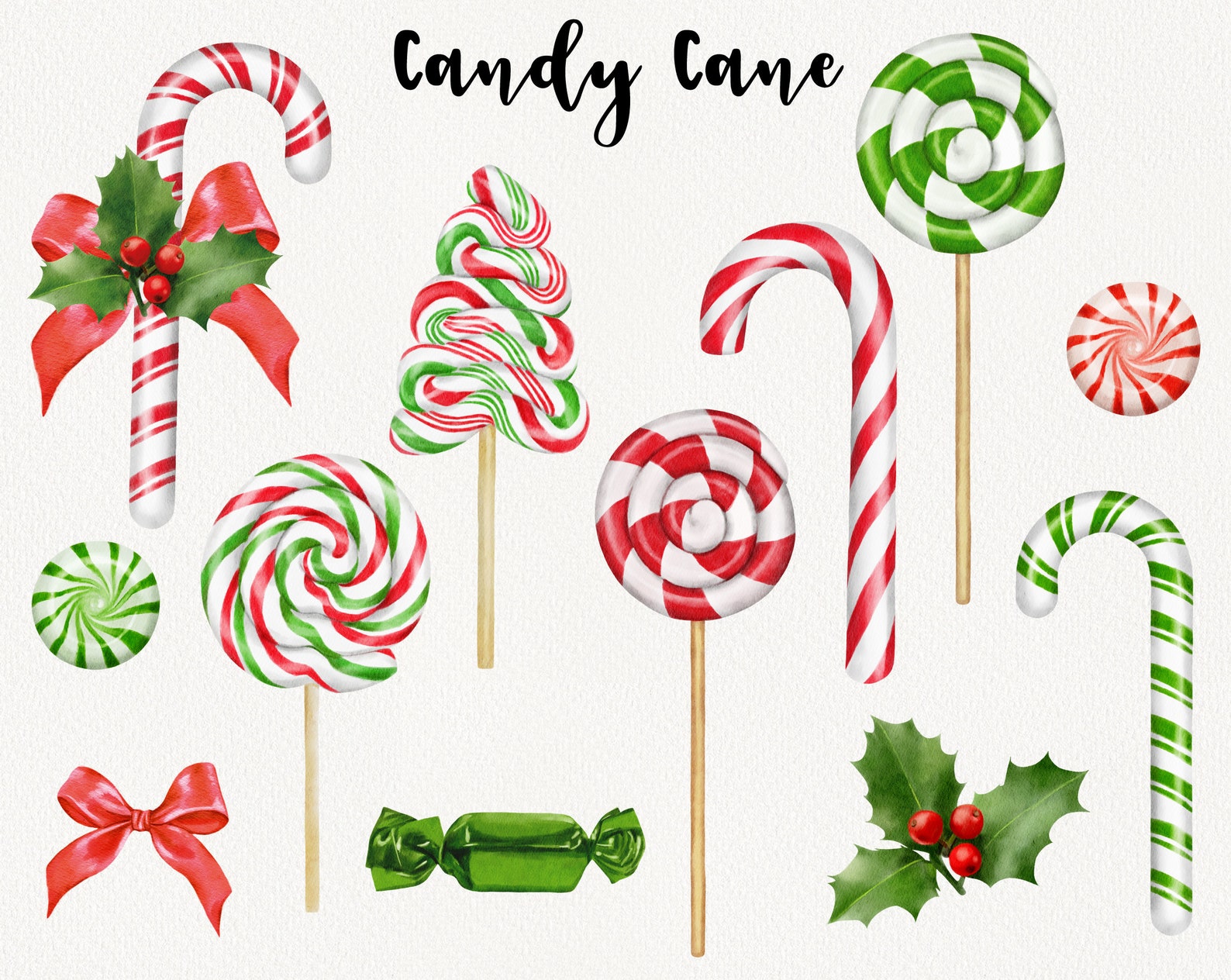 Watercolor Candy Cane Clipart Christmas Clip Art Xmas - Etsy