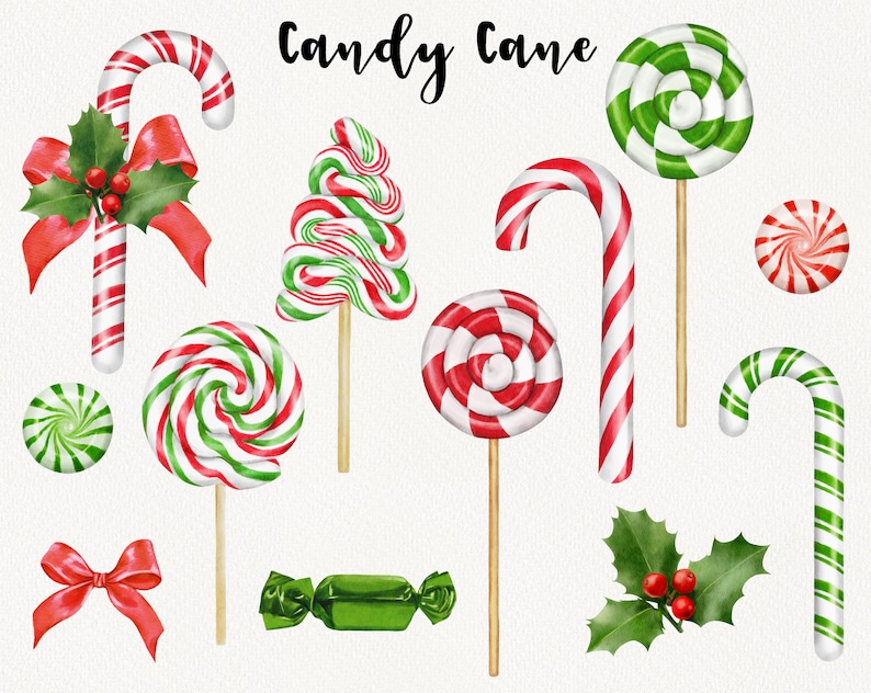 Watercolor Candy Cane Clipart Christmas Clip Art Xmas - Etsy