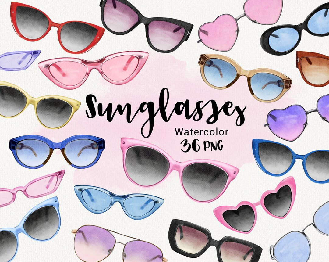 Sunglasses Watercolor Clipart, Summer Glasses Clip Art, Travel, Fashion ...