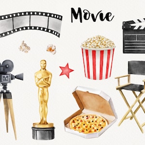 Movie Clipart, Watercolor Cinema Clipart, Summer Clip Art, Film ...
