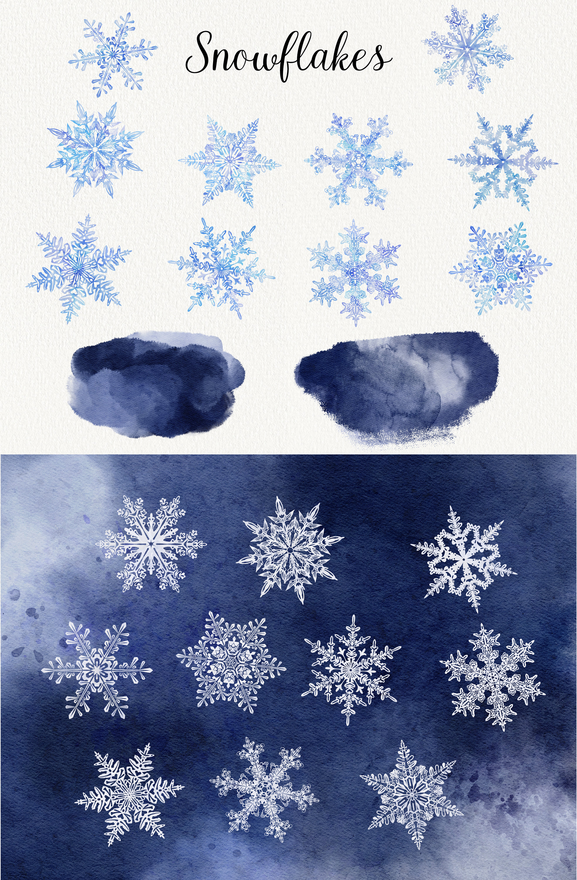 Watercolor Snowflakes Clipart Christmas Snow Clip Art - Etsy