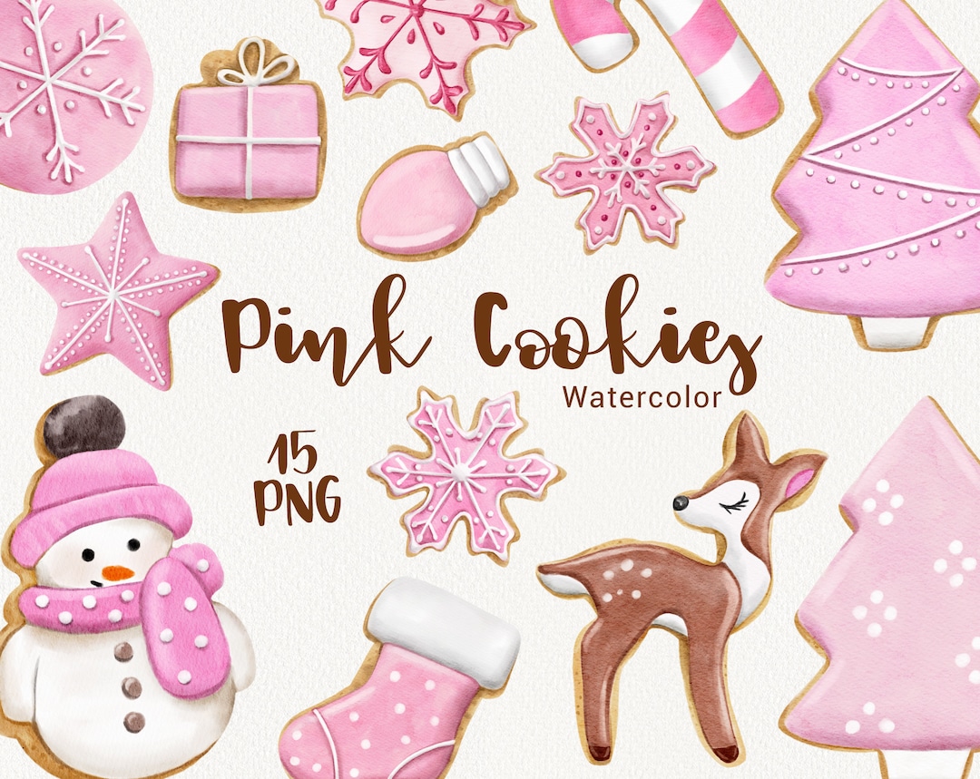 Christmas Cute Cookies Clipart, Watercolor Pink Gingerbread, Sweets ...
