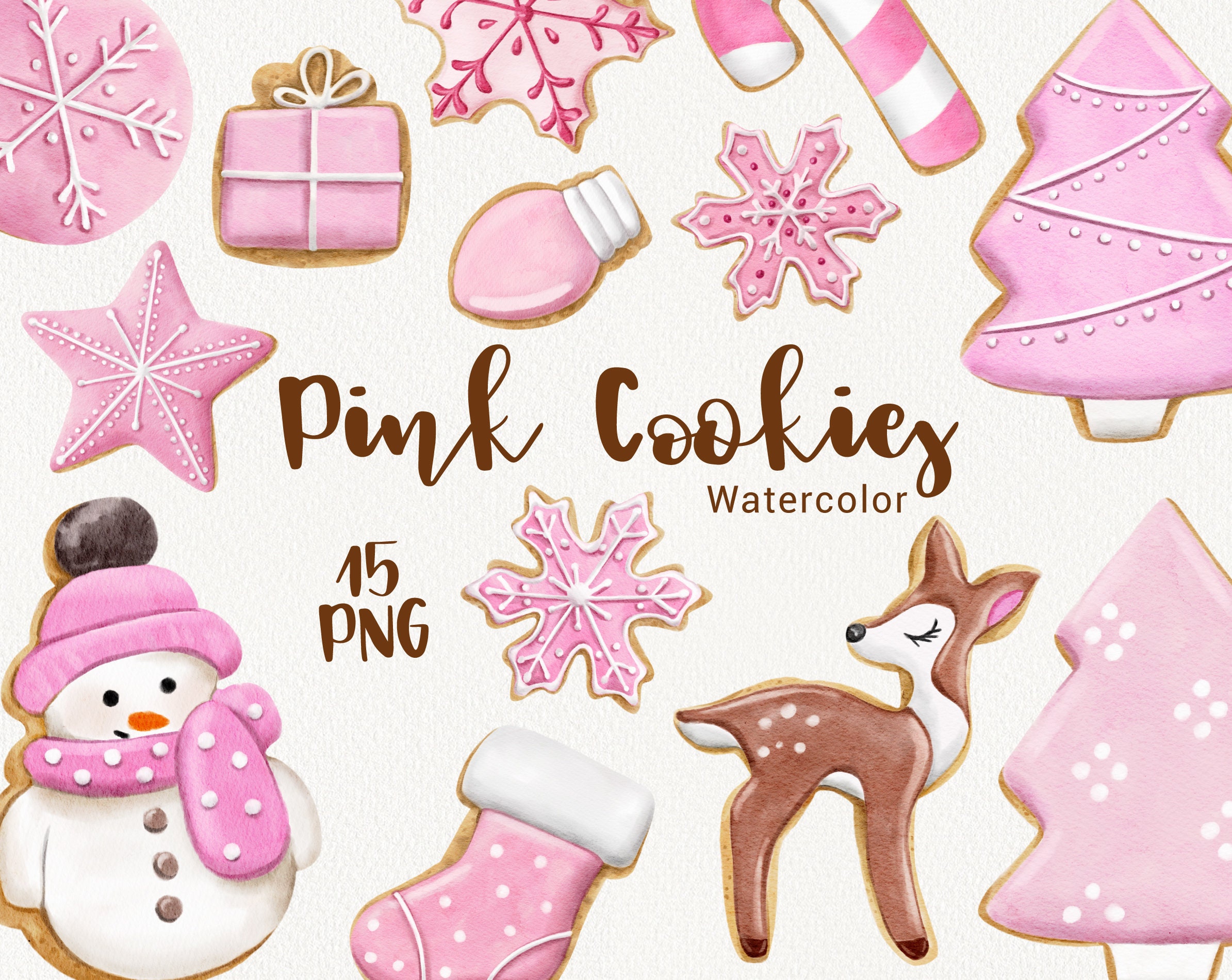Christmas Cute Cookies Clipart, Watercolor Pink Gingerbread, Sweets ...