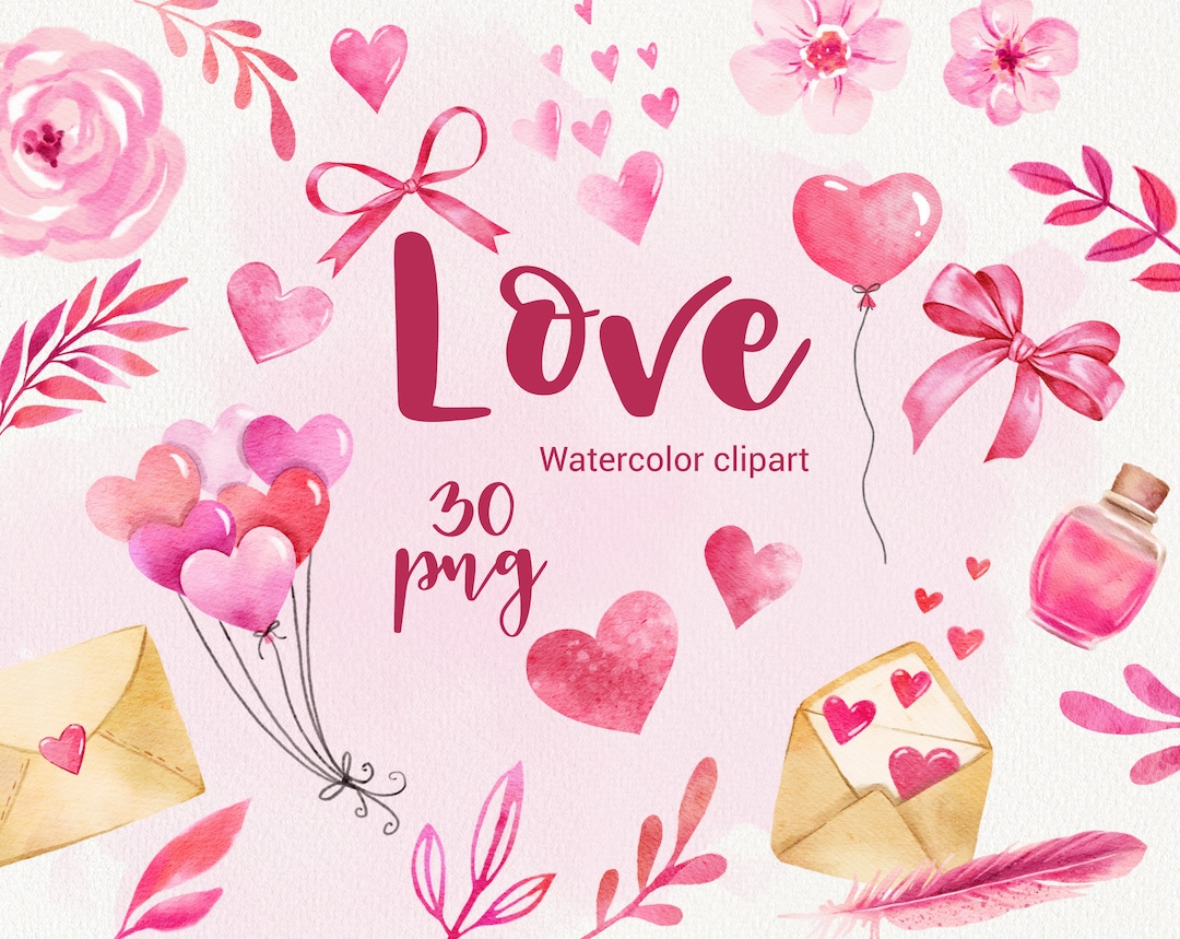 Valentine's Day Clipart, Watercolor Love Clip Art, Wedding Clipart ...
