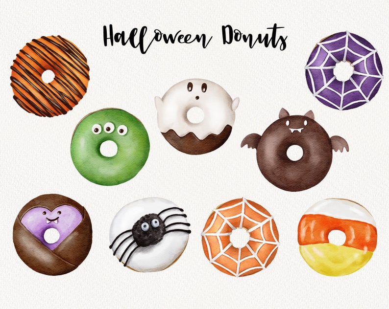 Happy Halloween Clipart Watercolor Cute Halloween Donuts - Etsy