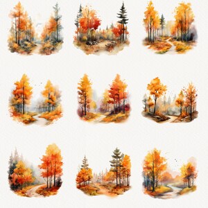 Watercolor Landscapes Clipart, Fall Autumn Forest Tree, Woodland, Fine ...