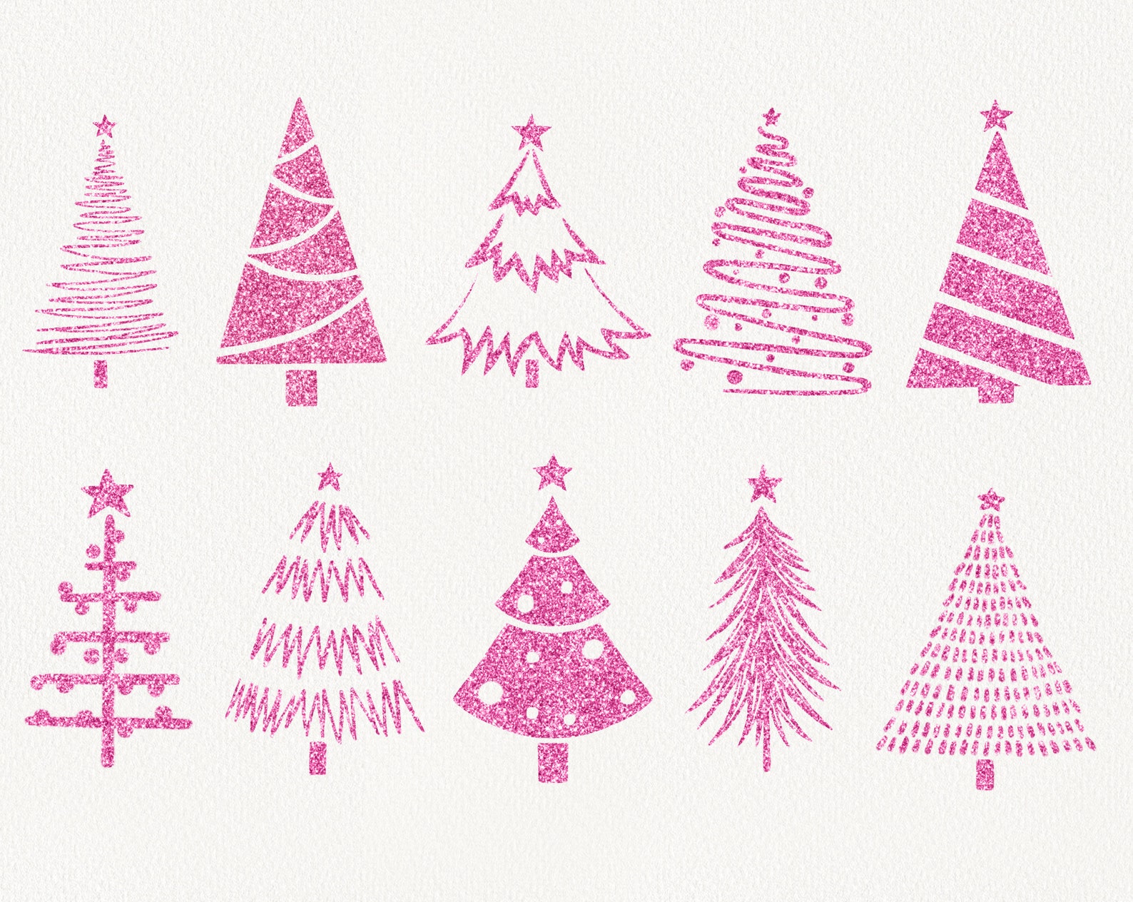 Pink Glitter Christmas Tree Clipart, Trees Doodles, Winter Holiday ...