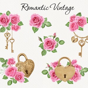 Valentine's Day Clipart, Romantic Vintage Bouquet Clipart, Love, Heart ...