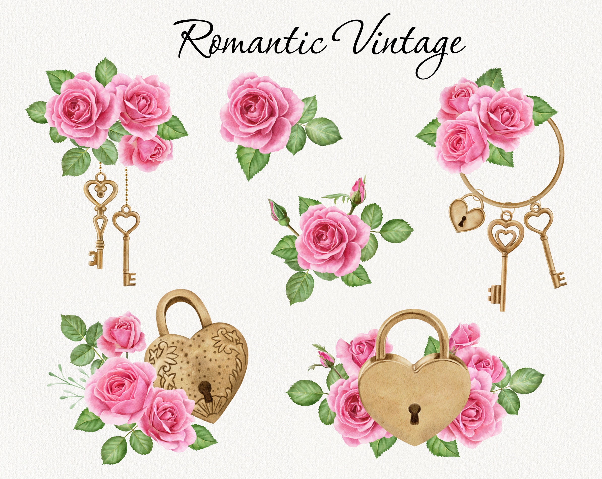 Valentine's Day Clipart, Romantic Vintage Bouquet Clipart, Love, Heart ...