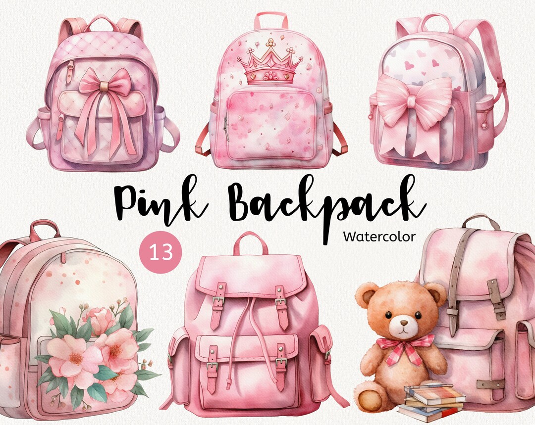 Watercolor Pink Backpack clipart, Back to School, Planner Girl, Fashion ...