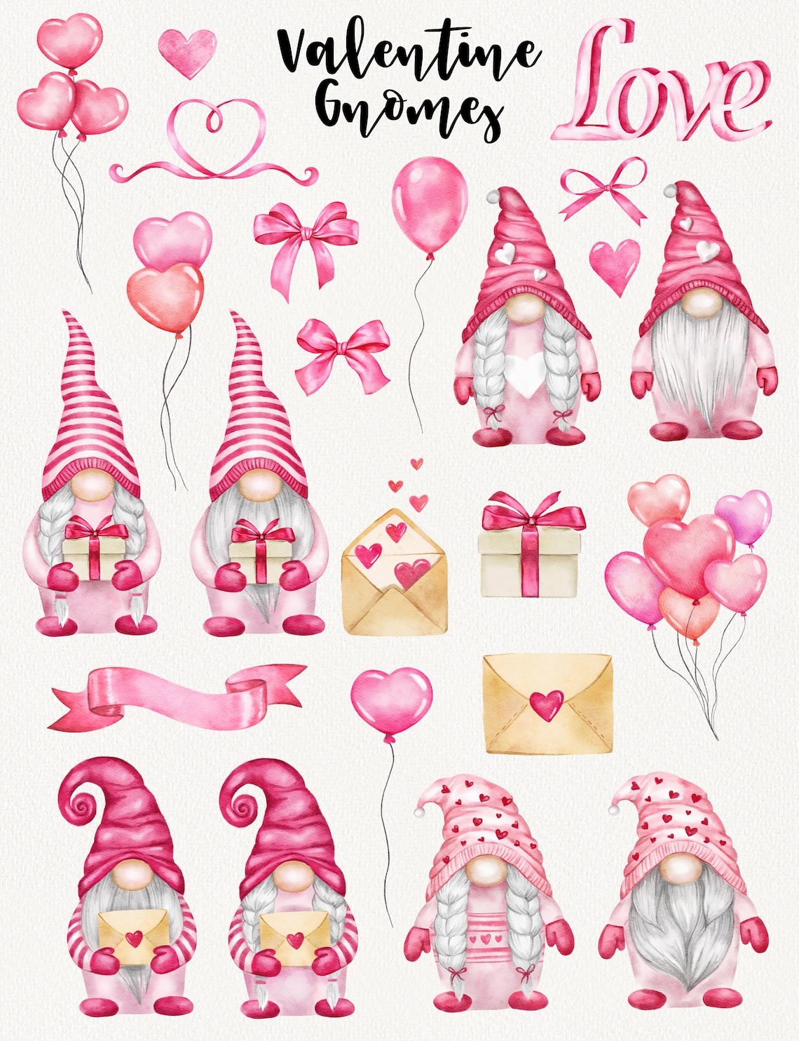 Valentine Day Gnomes Clipart Watercolor Scandinavian Gnomes - Etsy