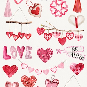 Valentine's Day Clipart, Watercolor Love Clip Art, Tree With Red Hearts ...
