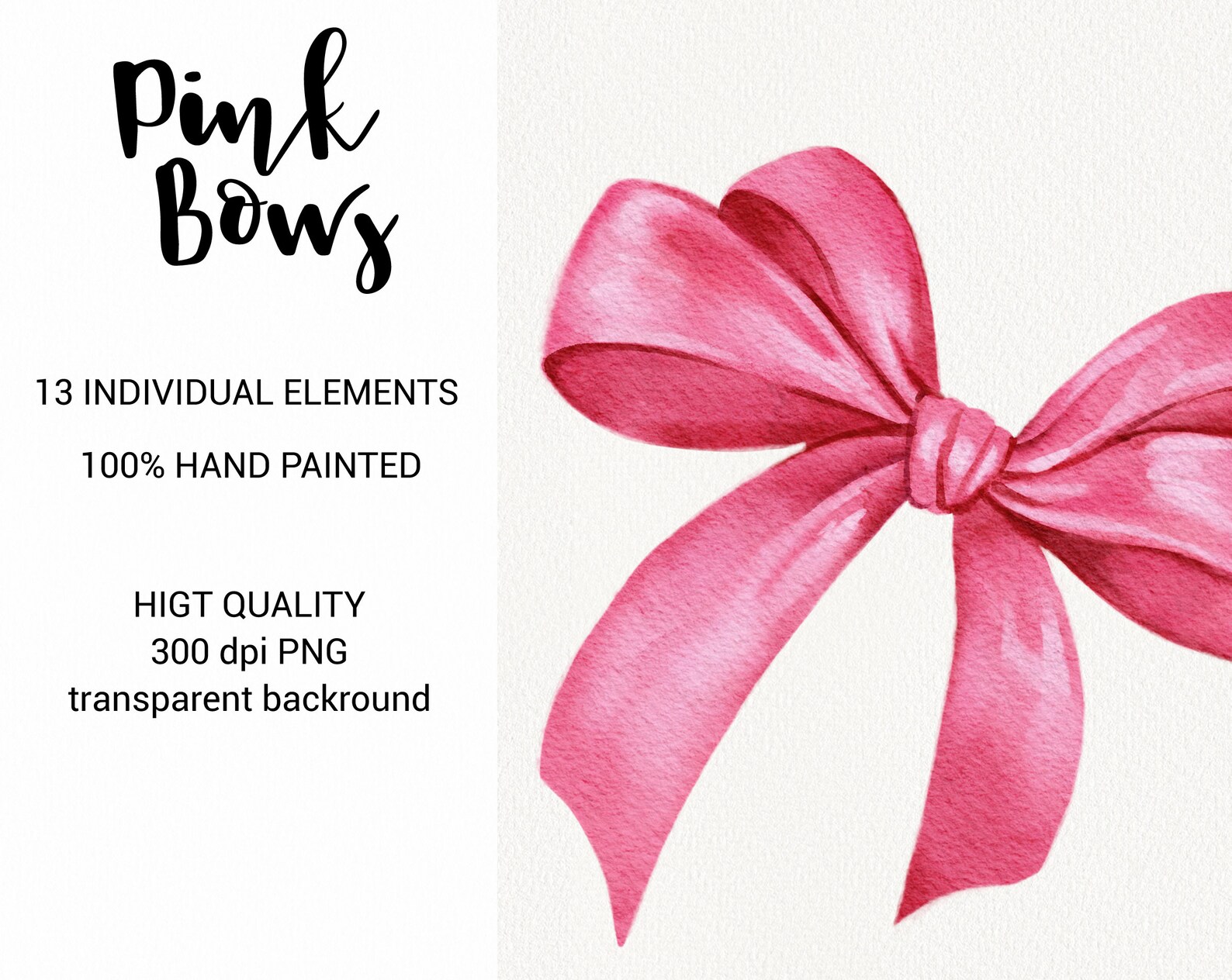Watercolor Pink Bows Clipart. Handpainted. Silk Bow, Romantic, Quote ...