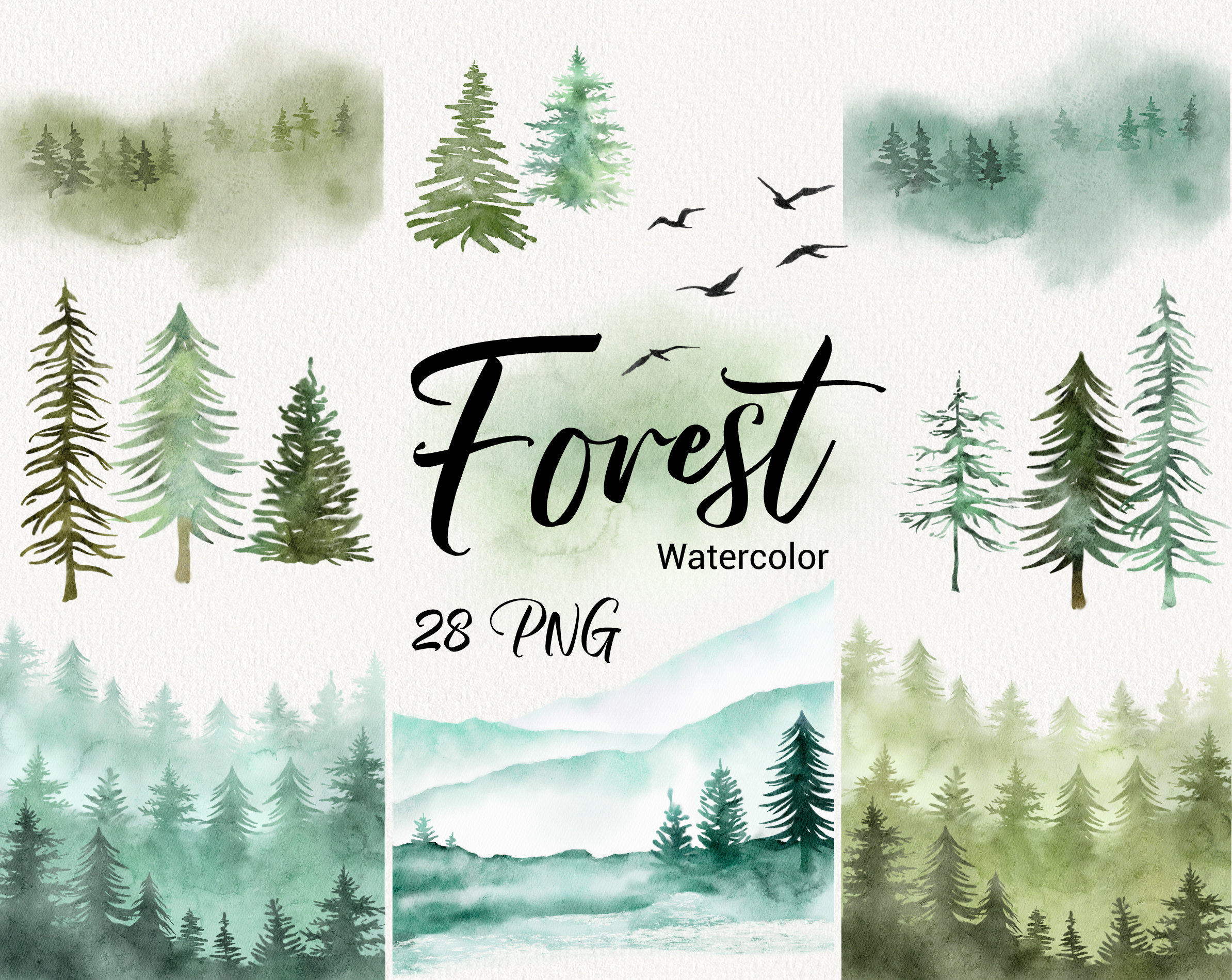 Watercolor Forest Tree Clipart Pine Tree Clipart Woodland - Etsy Canada