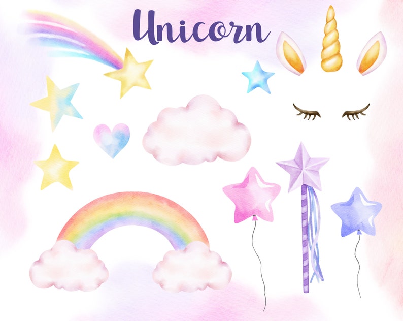 Unicorn Watercolor Clipart Rainbow Clip Art Woodland - Etsy