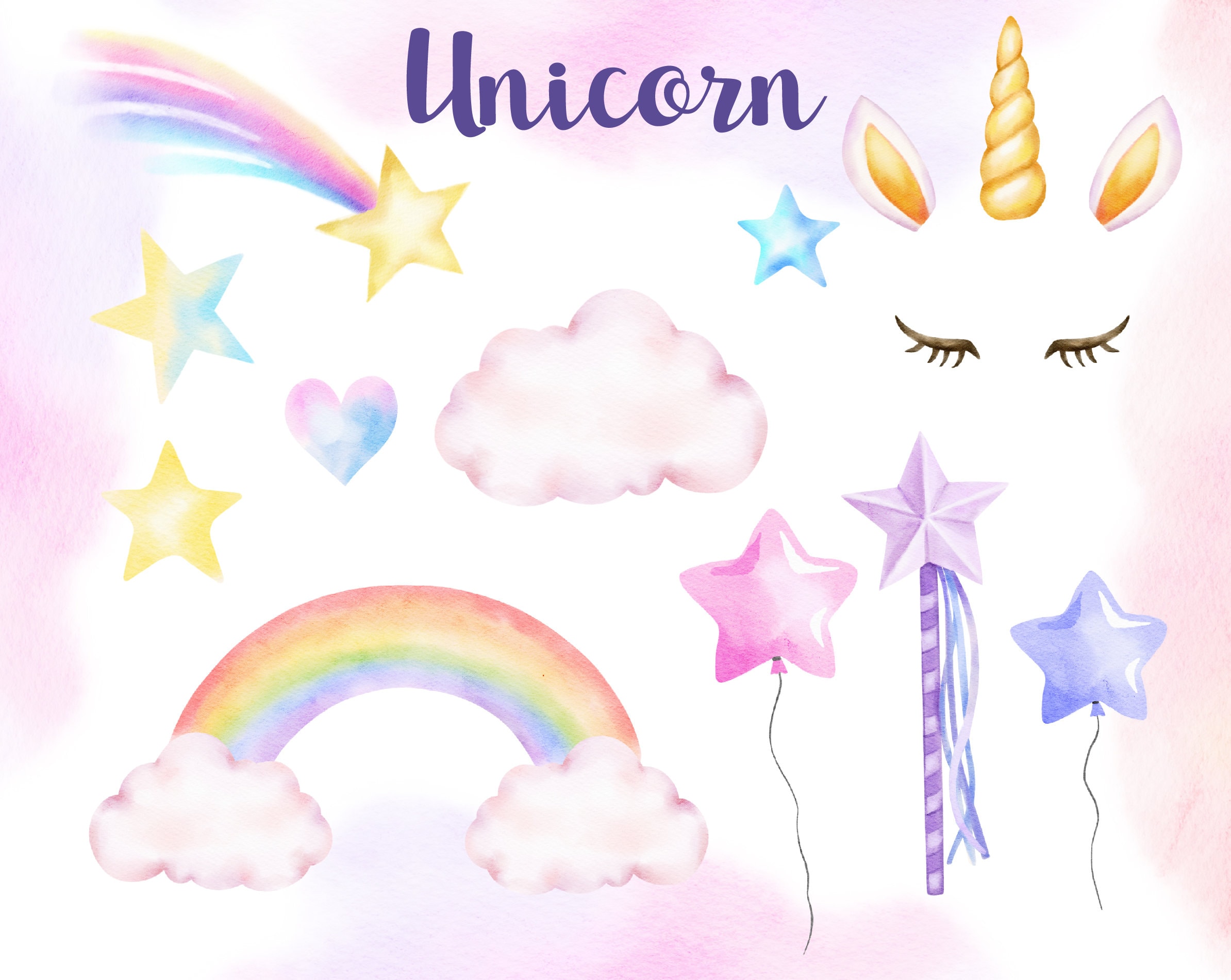 Unicorn Watercolor Clipart Rainbow Clip Art Woodland - Etsy