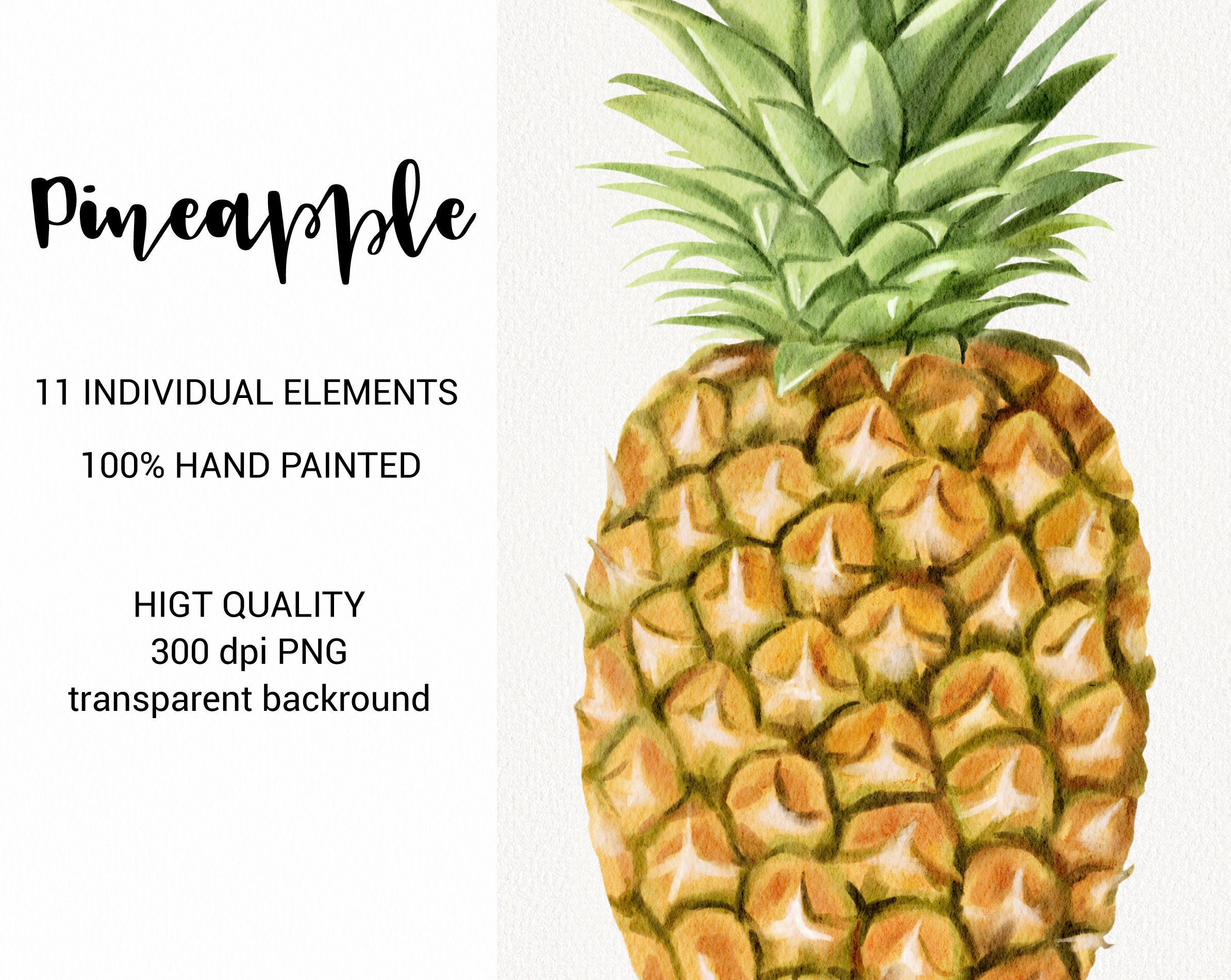 Watercolor Pineapple Clipart Tropical Fruit Clip Art Summer - Etsy