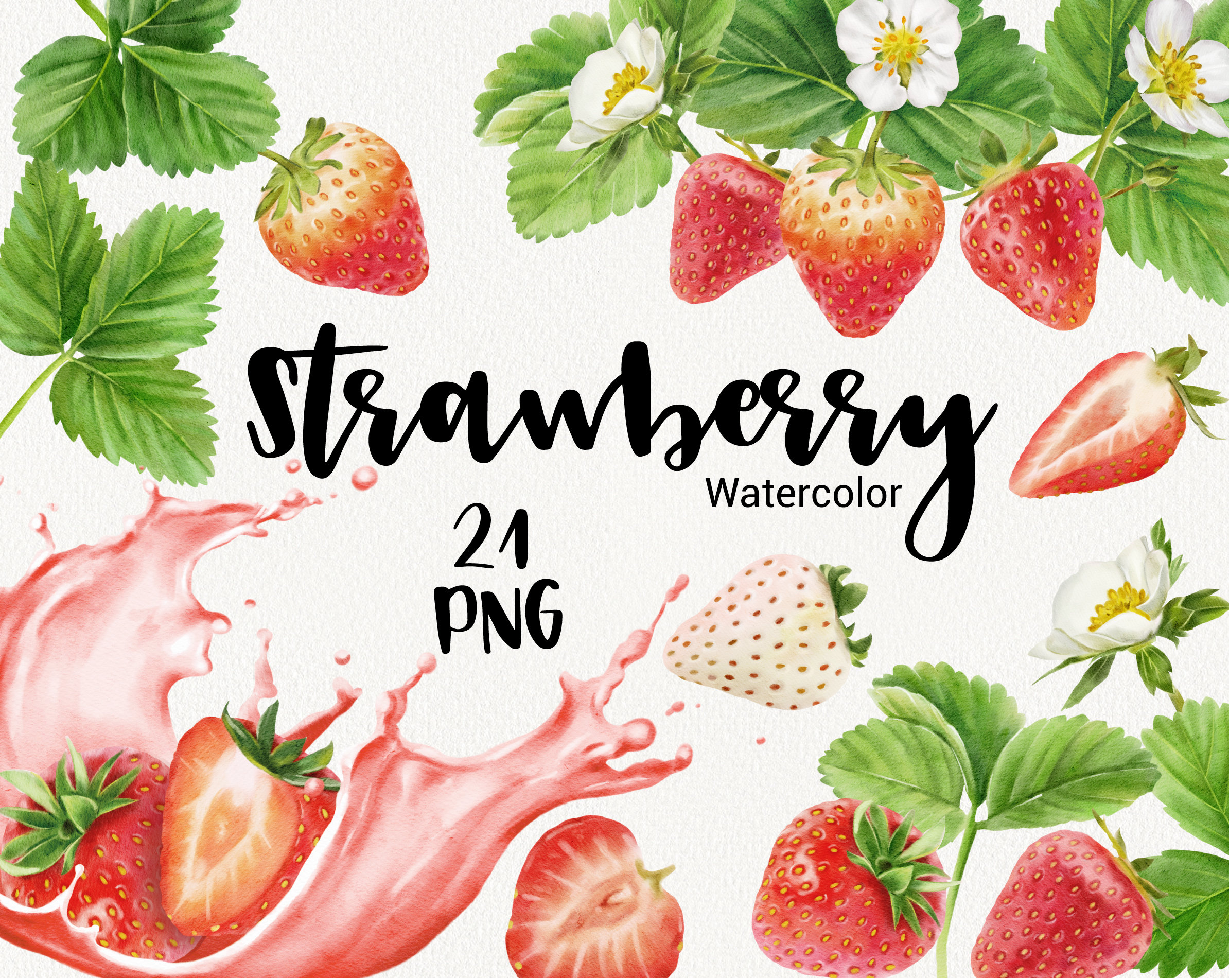 Watercolor Strawberry Clipart Spring Fruit Clip Art Summer - Etsy
