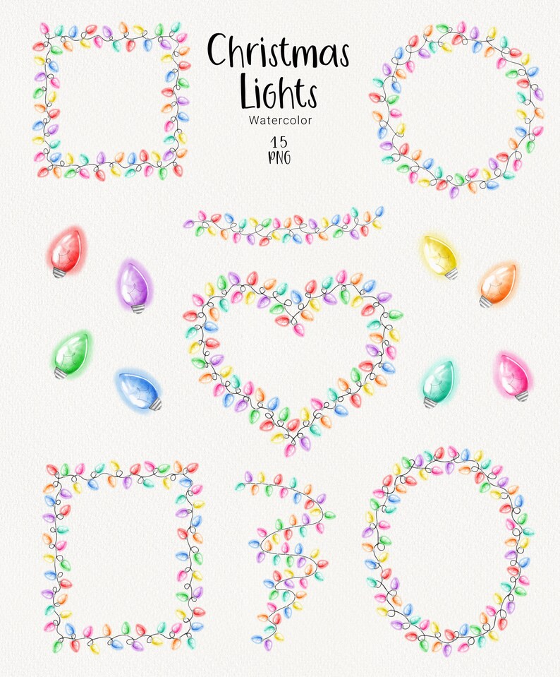 Christmas Lights Clipart Watercolor Clip Art String of - Etsy