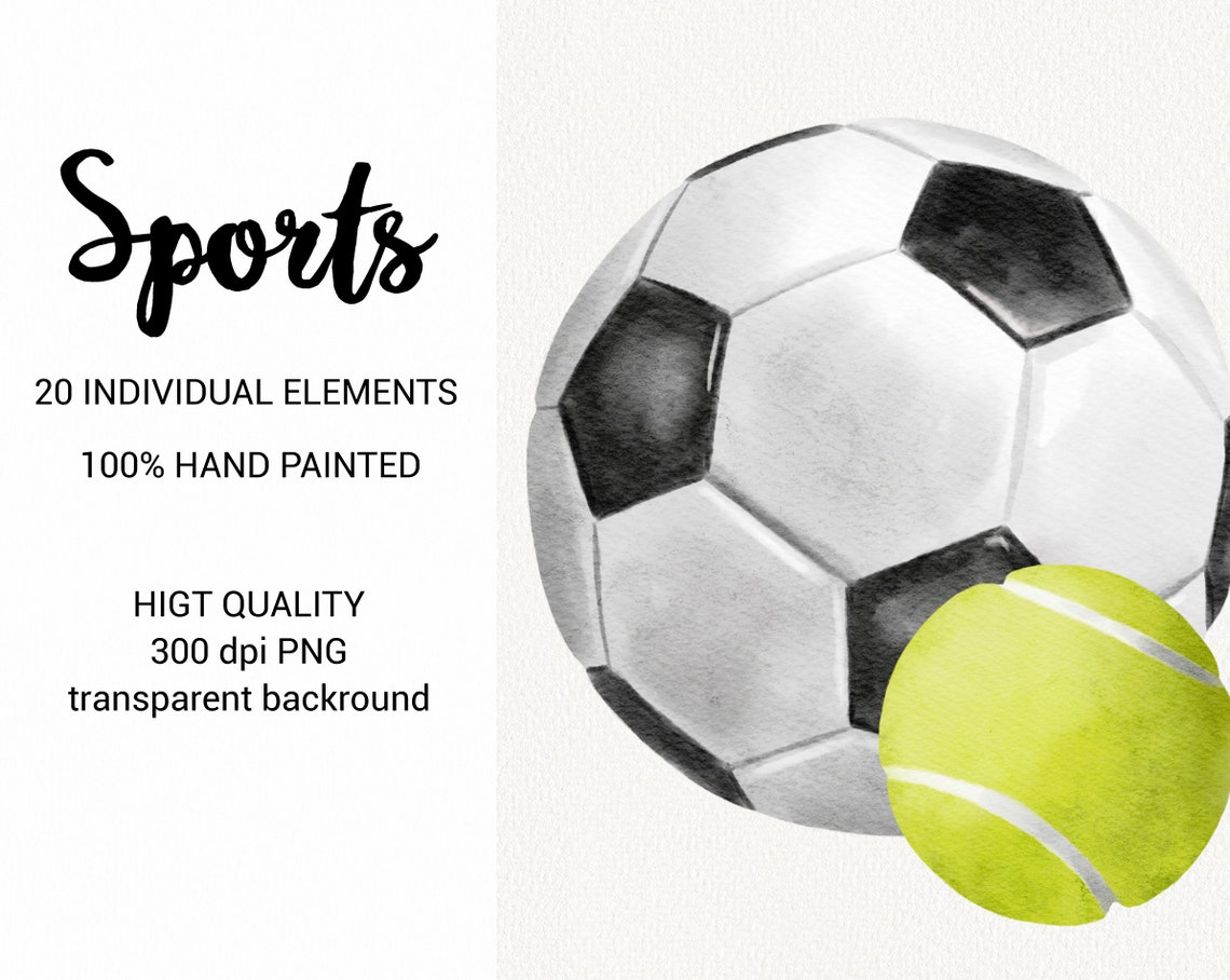 Watercolor Sports Clipart Football Basketball Baseball - Etsy