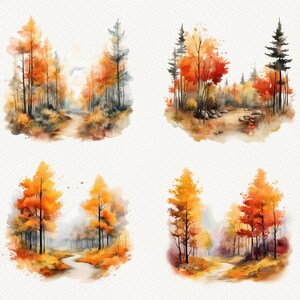Watercolor Landscapes Clipart, Fall Autumn Forest Tree, Woodland, Fine ...