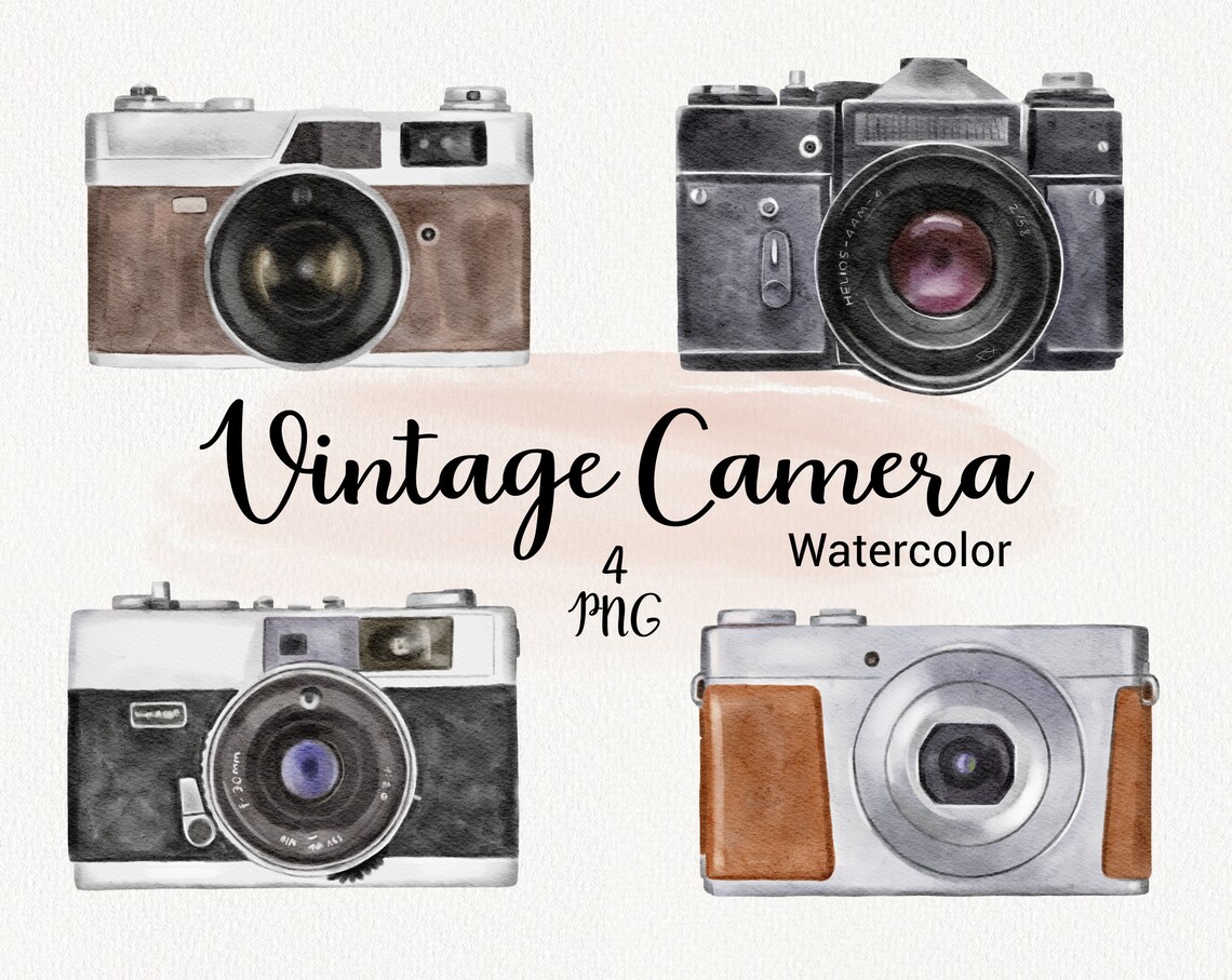 Watercolor Vintage Camera Clipart Hand Painted Colored Photo - Etsy