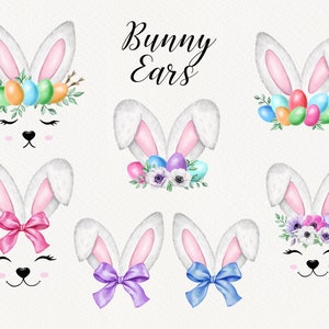 Watercolor Easter Bunny Ears Clipart, Cute Bunny Face Clip Art, Easter ...