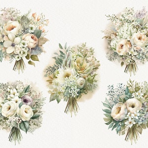 Watercolor Wedding Clipart, Bride White Bouquet, Floral, Wedding ...