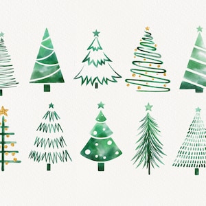 Christmas Tree Clipart, Watercolor Trees Doodles, Winter Holiday Design ...