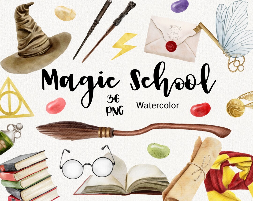 Watercolor Magic School Clipart, Witch Supplies, Wizard Academy Clip ...