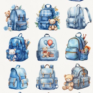 Watercolor Blue Backpack clipart, Back to School, Planner Clip Art ...