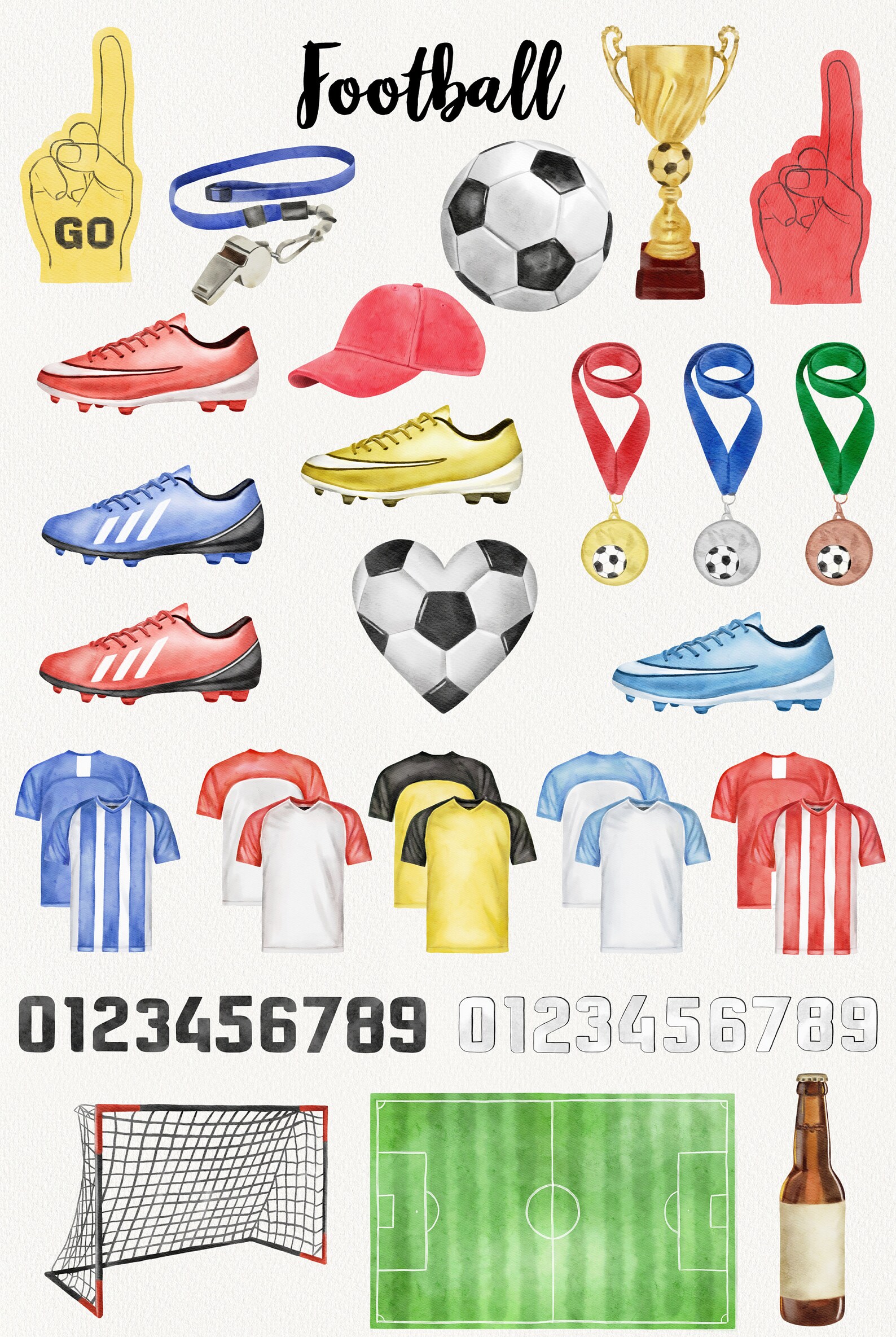 Watercolor Football Clipart, Kids Sport Clip Art, Sport T-shirt, Awards ...