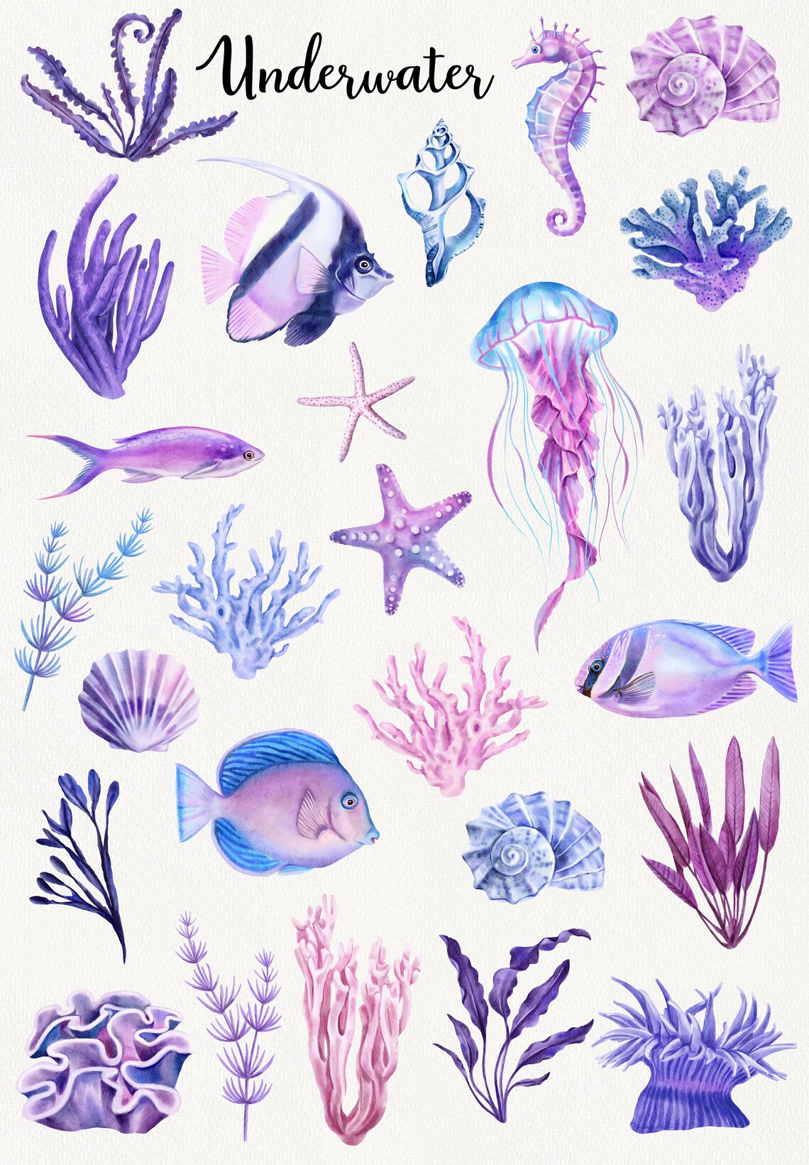 Watercolor Underwater Clipart Nautical Clip Art Sea Life - Etsy