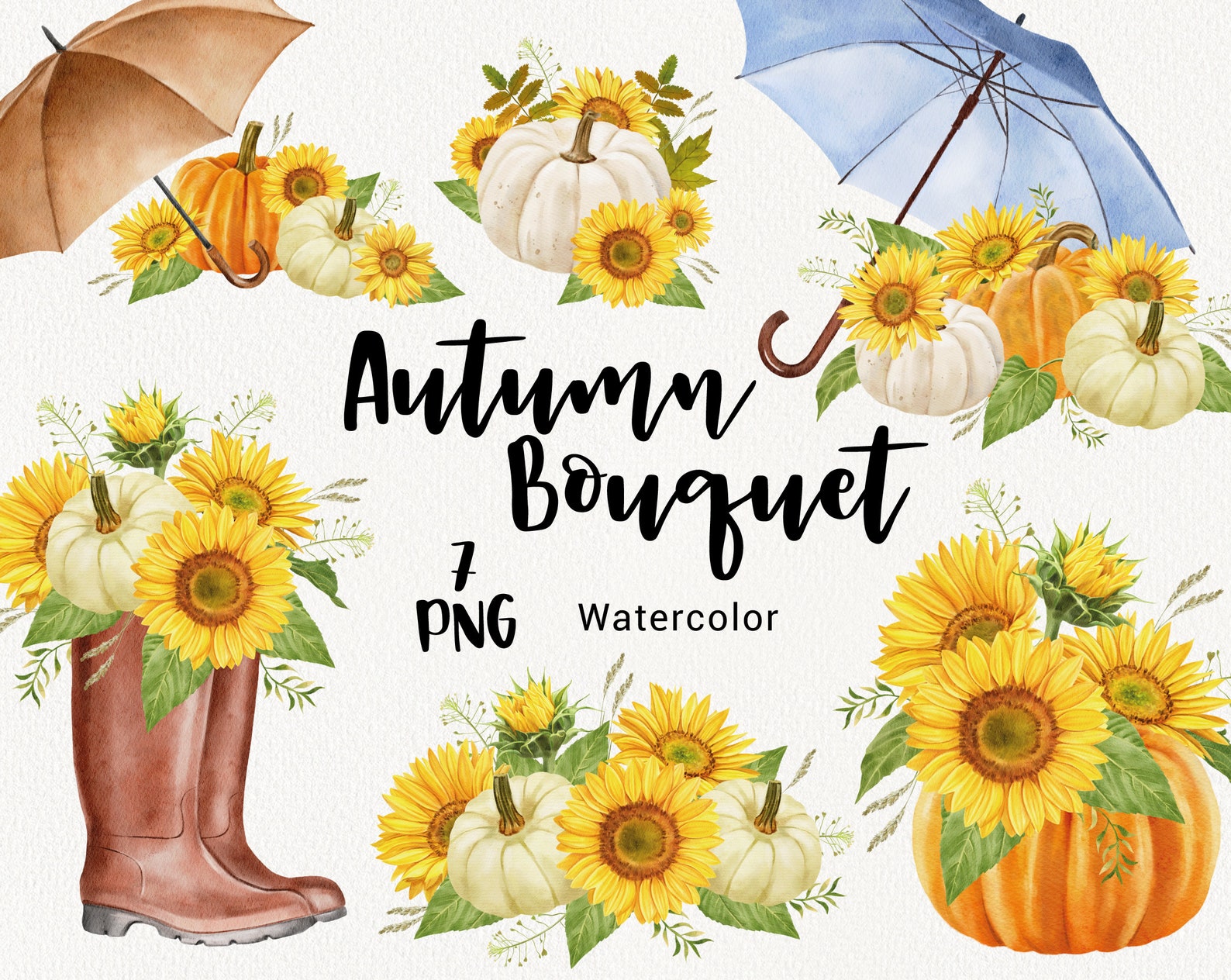 Watercolor Autumn Clipart Pumpkin Clip Art Fall Sunflowers - Etsy