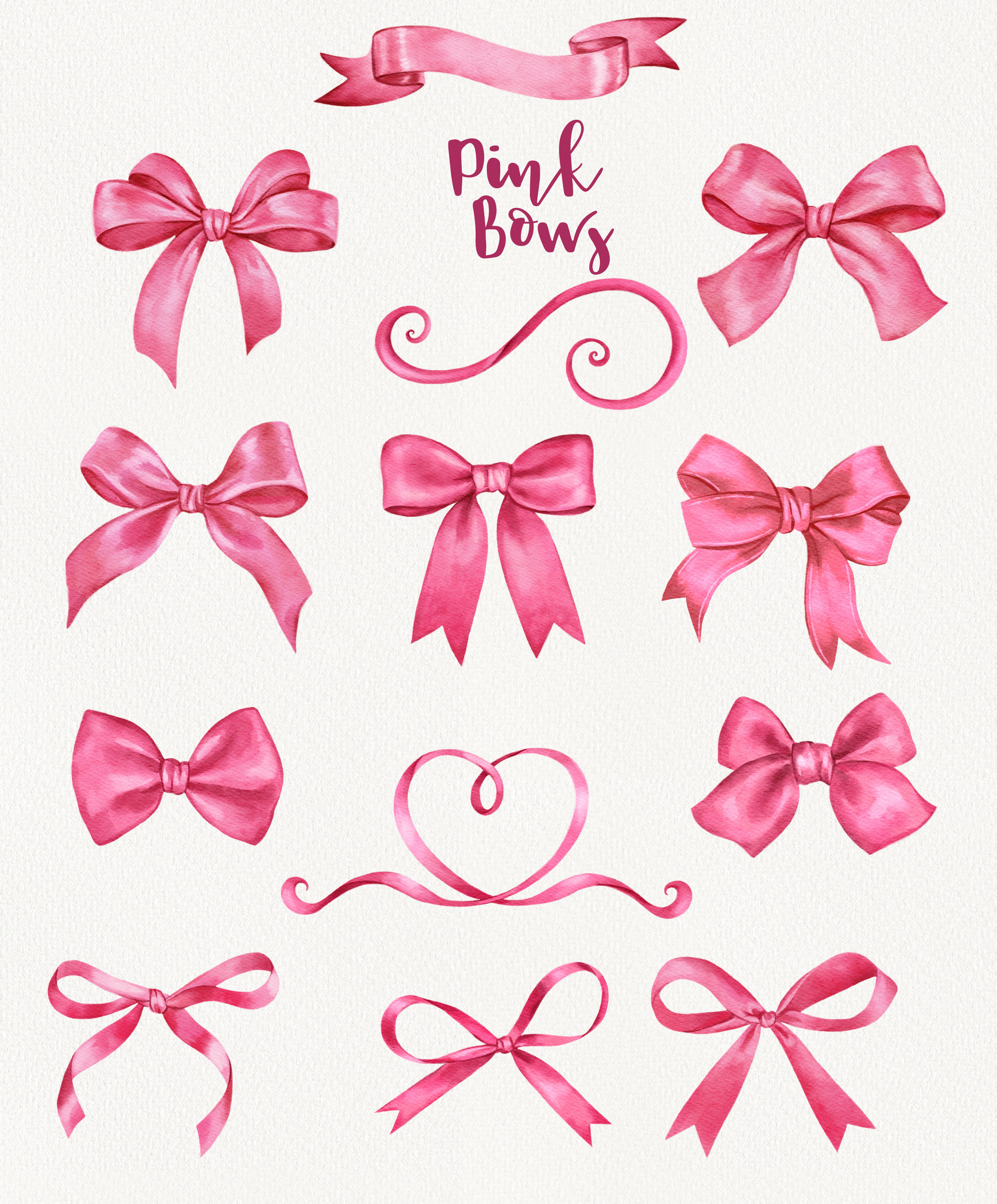 Watercolor Pink Bows Clipart. Handpainted. Silk Bow, Romantic, Quote ...