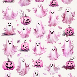 Watercolor Cute Pink Ghost Clipart, Happy Halloween, Funny Pumpkin ...